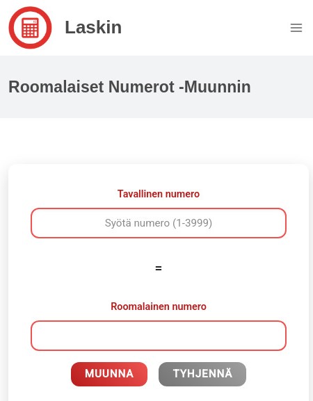 Roomalaiset numerot -muunnin - Laskin