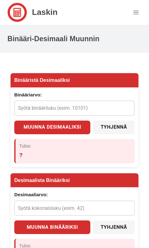 Binääri-Desimaali Muunnin - Laskin