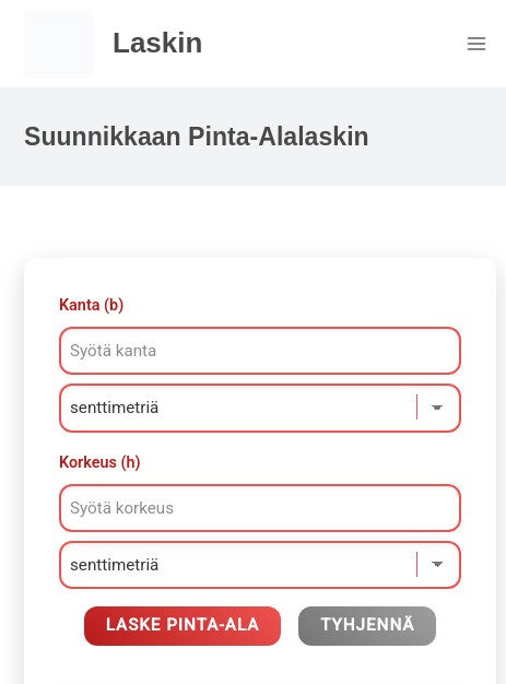 Suunnikkaan Pinta-alalaskin - Laskin