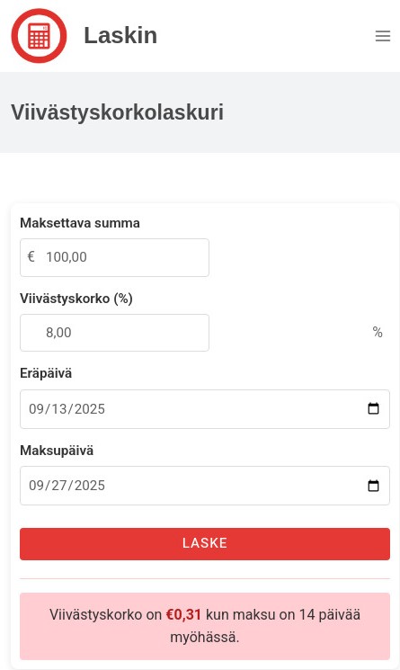 Viivästyskorkolaskuri - Laskin