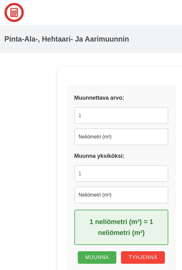 Pinta-ala-, hehtaari- ja aarimuunnin - Laskin